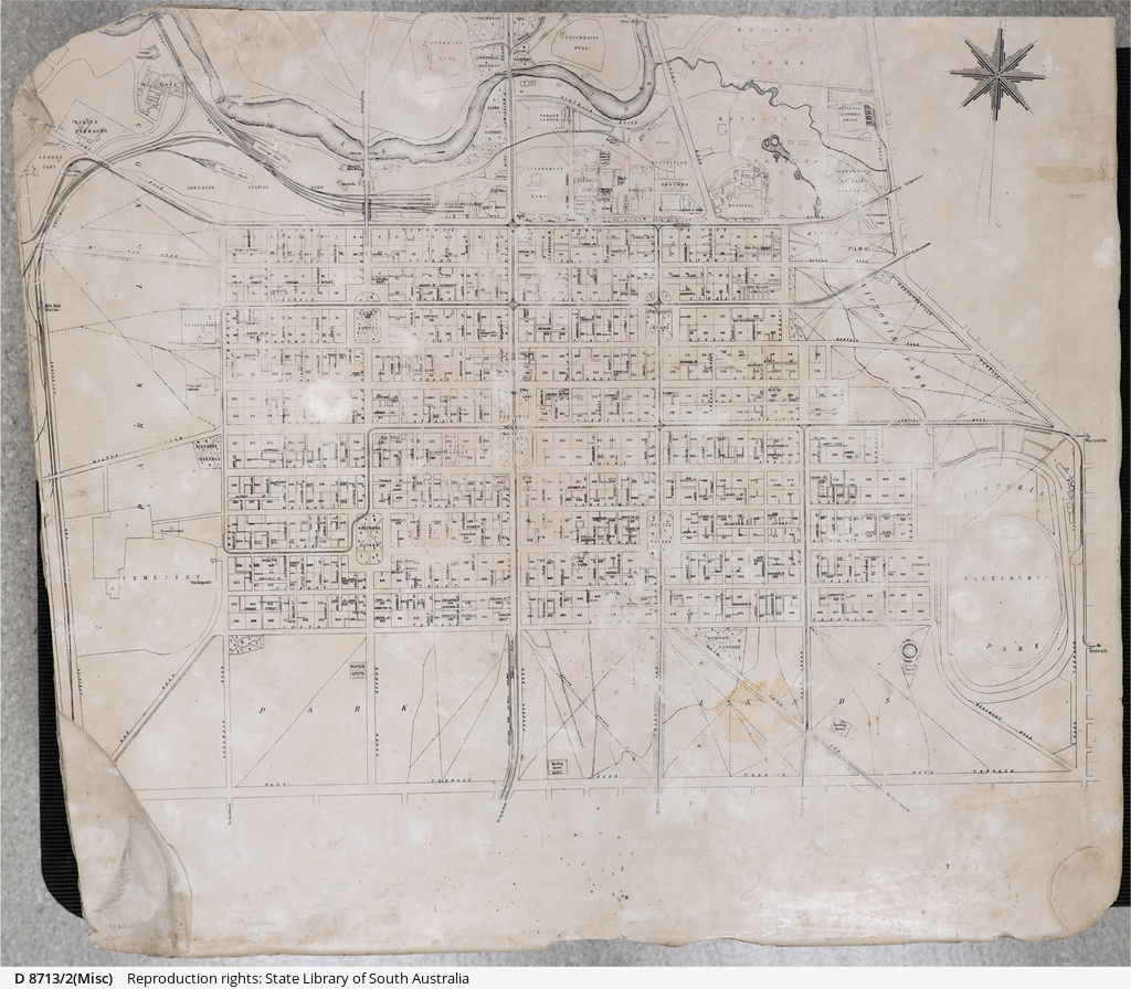 Lithographic stone map of Adelaide • Realia • State Library of South ...