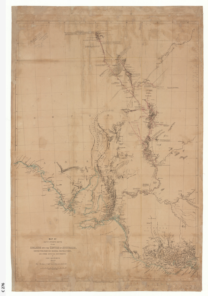 Map of Captn. Sturt's route from Adelaide into the centre of Australia ...