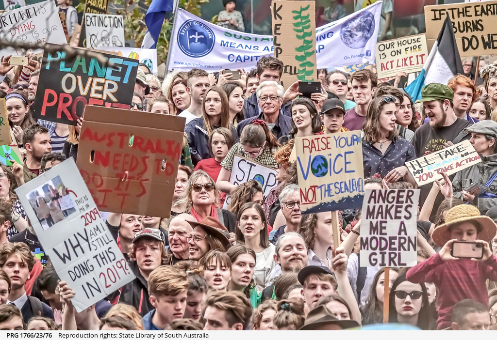 View of the crowd at the Global Strike 4 Climate protest, Parliament ...