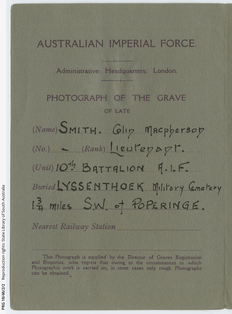 Photograph of grave of Colin Smith • Mixed material • State Library of ...